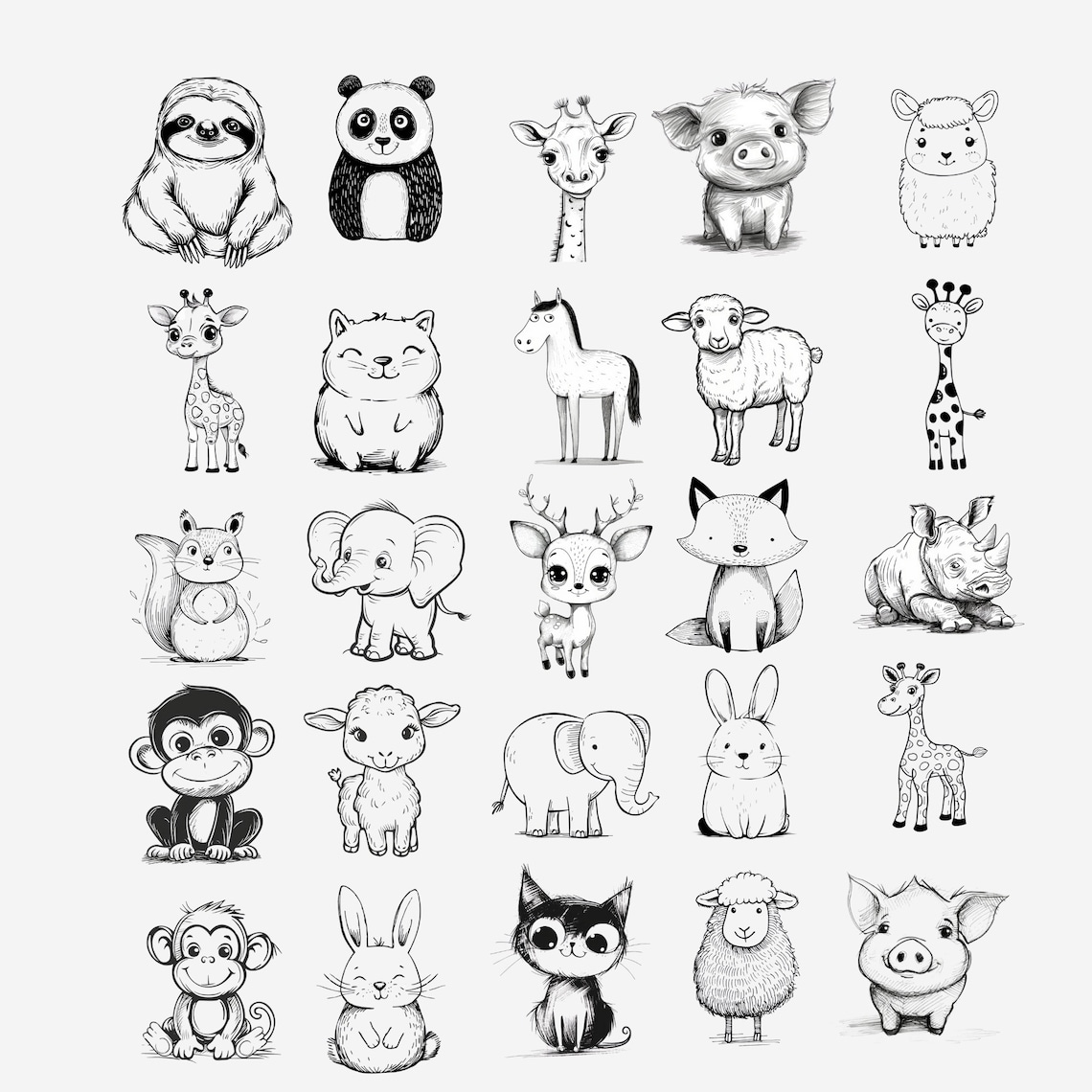 Cute Animal Doodles Clipart - Transparent PNG, High Resolution, Perfect ...