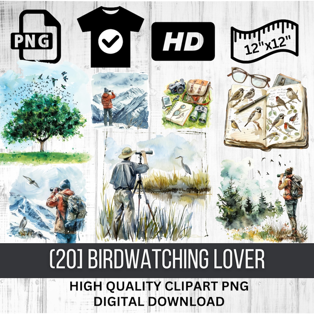 Birdwatching Lover Clipart Set - Bird Watching, High-quality PNG Images ...