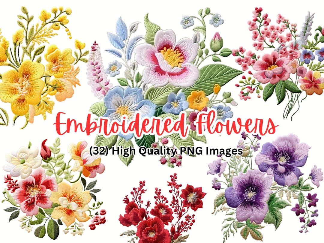 Embroidered Flower Clipart | Floral PNG Designs | Flower Clipart ...