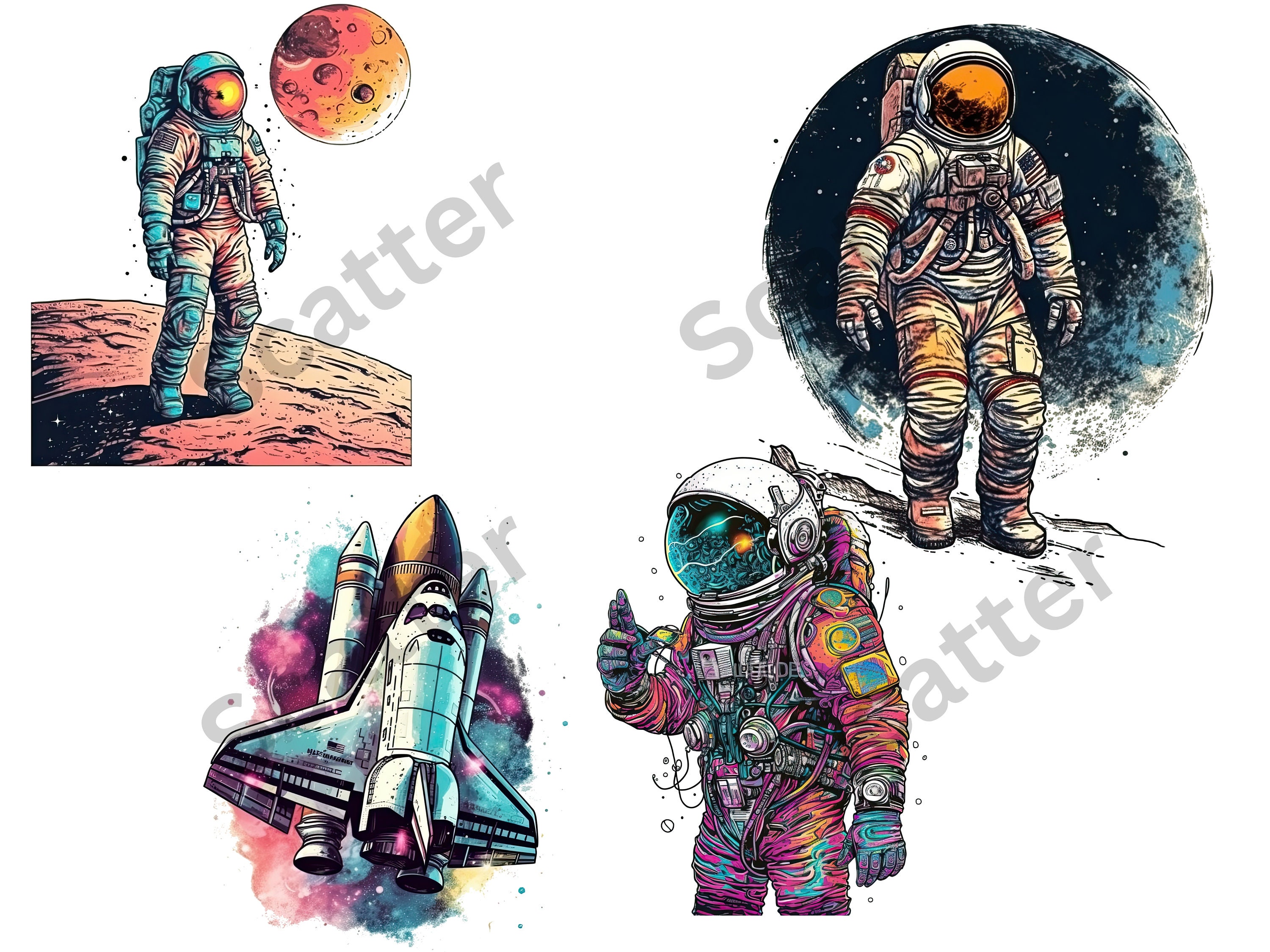 Funky Astronaut Clipart | Space Shuttle Clipart | Moon Clipart | Space ...