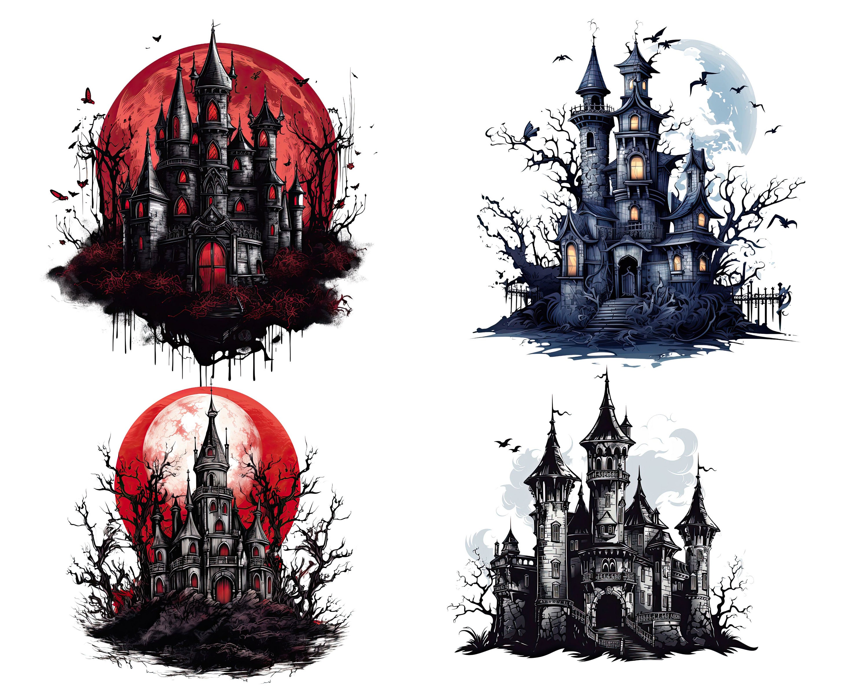 Watercolor Haunted Castle Clipart | Haunted House | Halloween Clipart ...