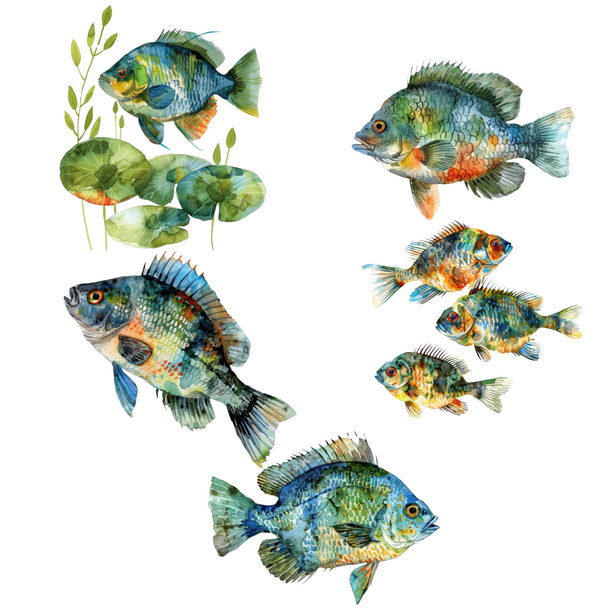 Bluegill Sunfish Clipart Watercolor Fish Digital Download, Father's Day ...