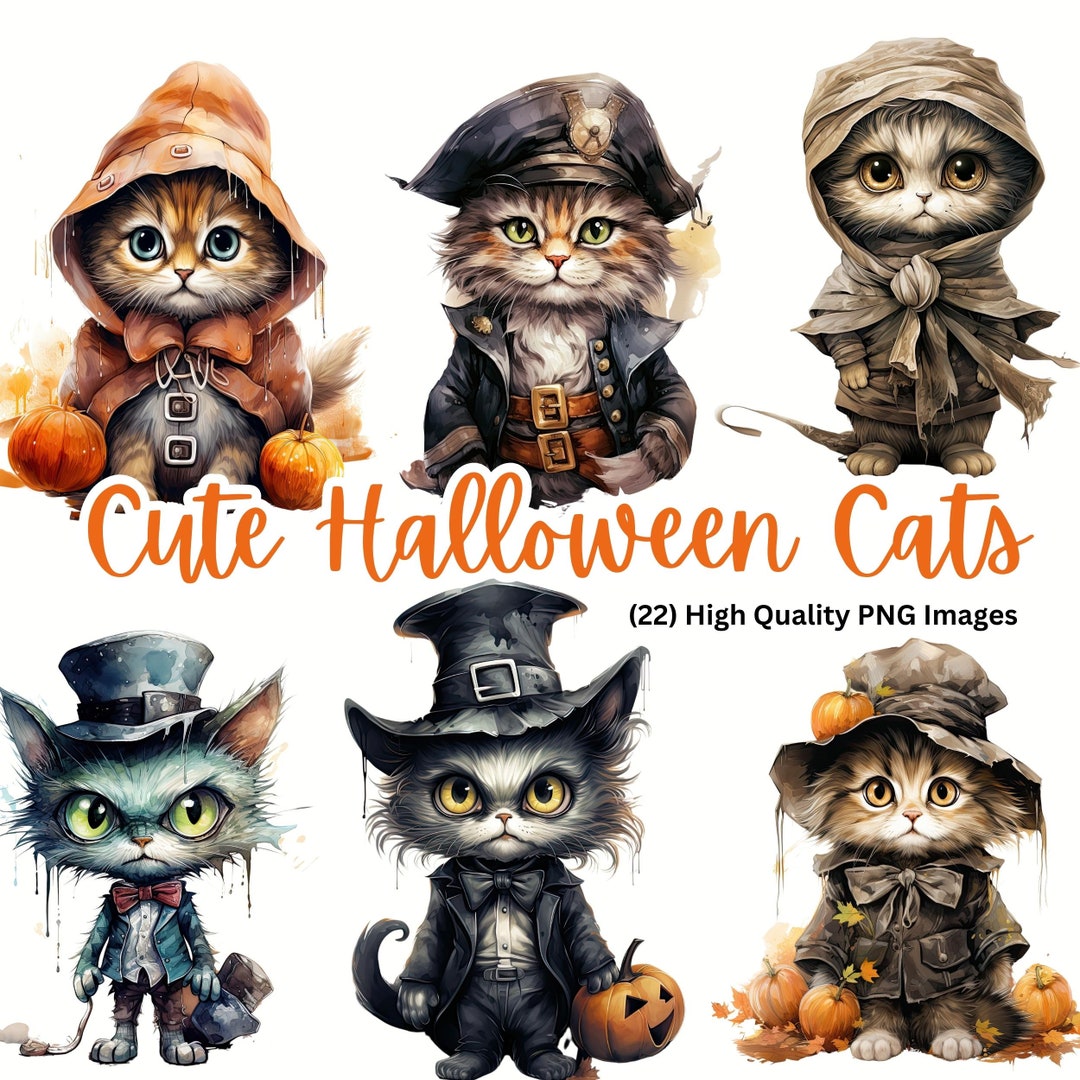 Watercolor Cute Halloween Cat Clipart | Halloween Clipart | Halloween ...