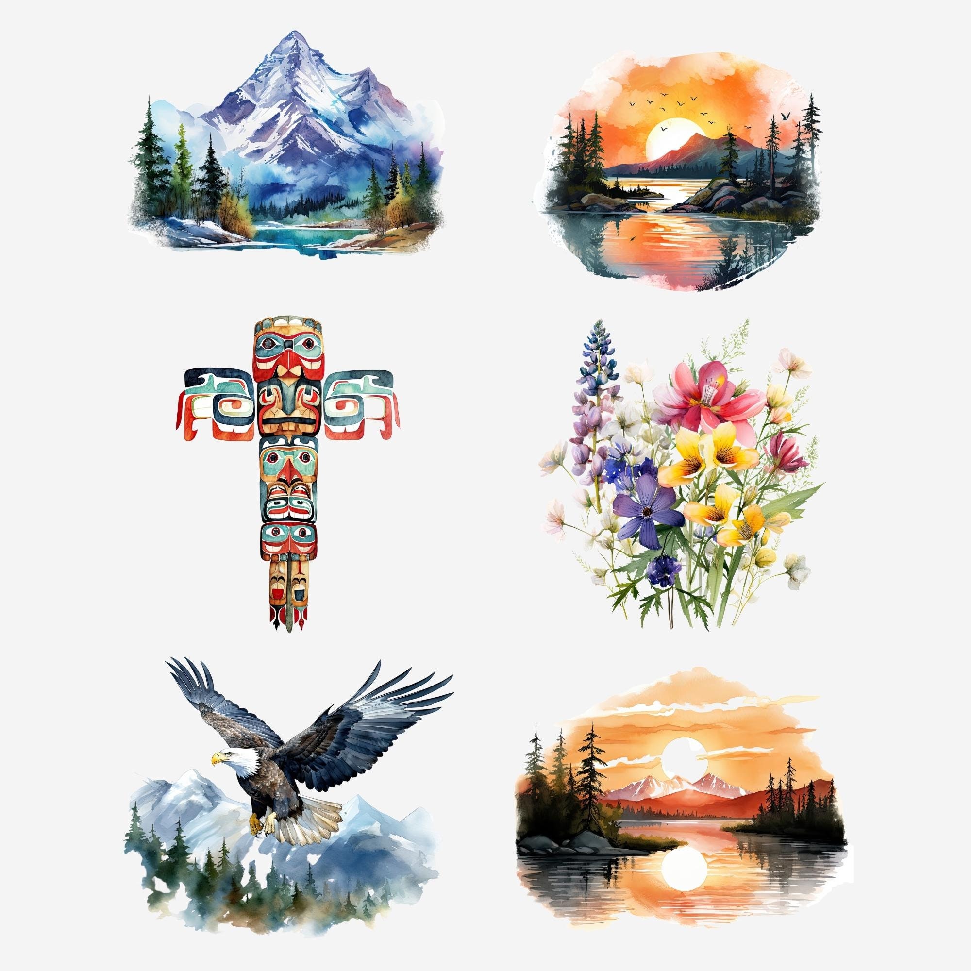Watercolor Alaska Clipart | Alaskan Clipart | Grizzly Bear | Moose ...