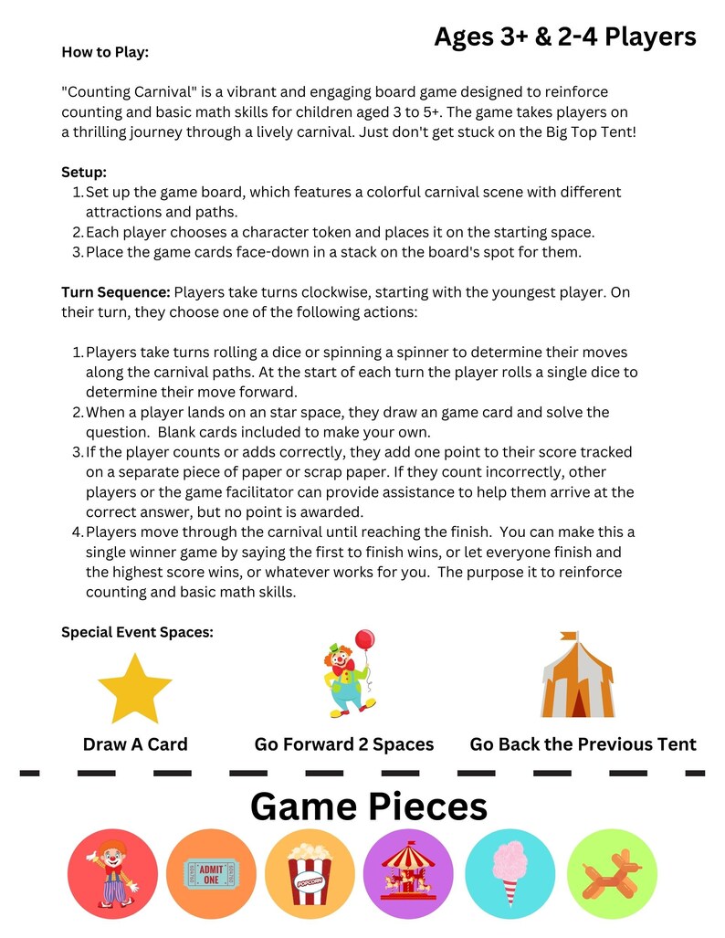 Printable Kids Board Game | Counting Carnival | Digital Board Game ...