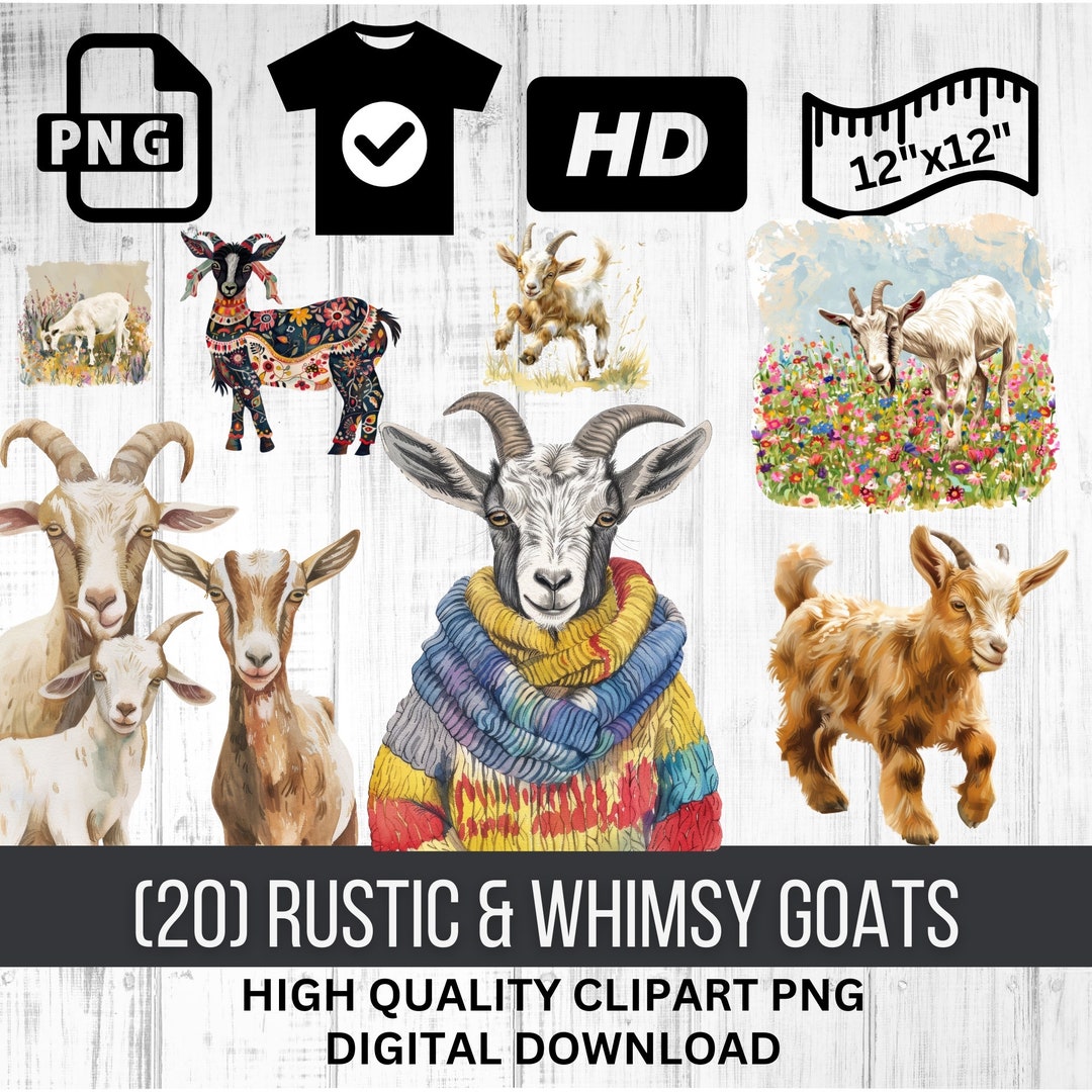 Rustic & Whimsy Goat Clipart | Playful and Textured Goat PNG Collection ...