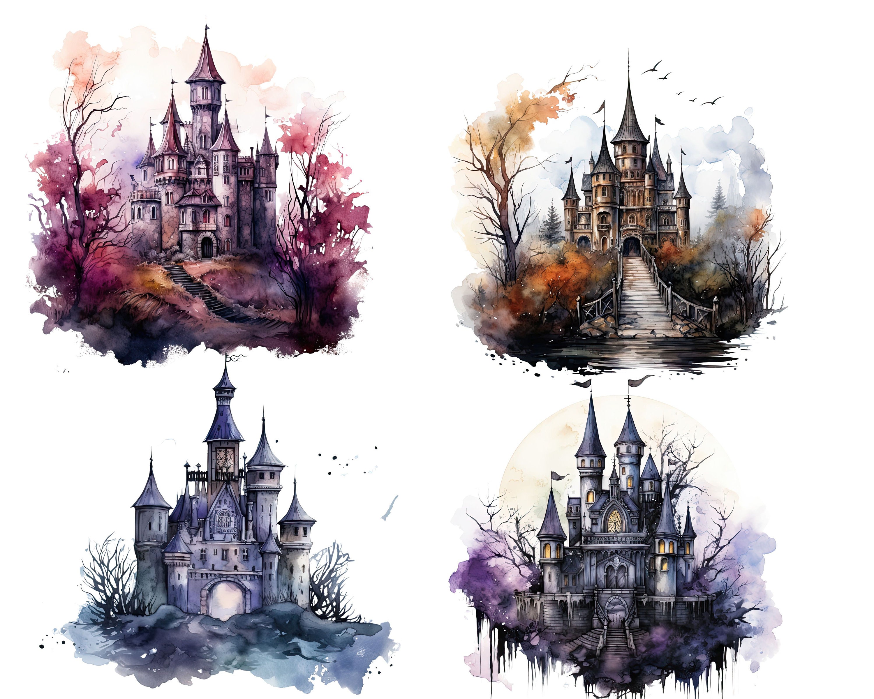 Watercolor Haunted Castle Clipart | Haunted House | Halloween Clipart ...