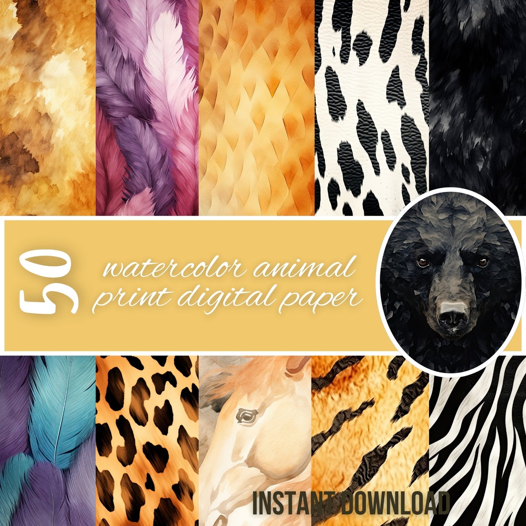 Watercolor Animal Pattern Digital Junk Journal Paper | Big Bundle ...