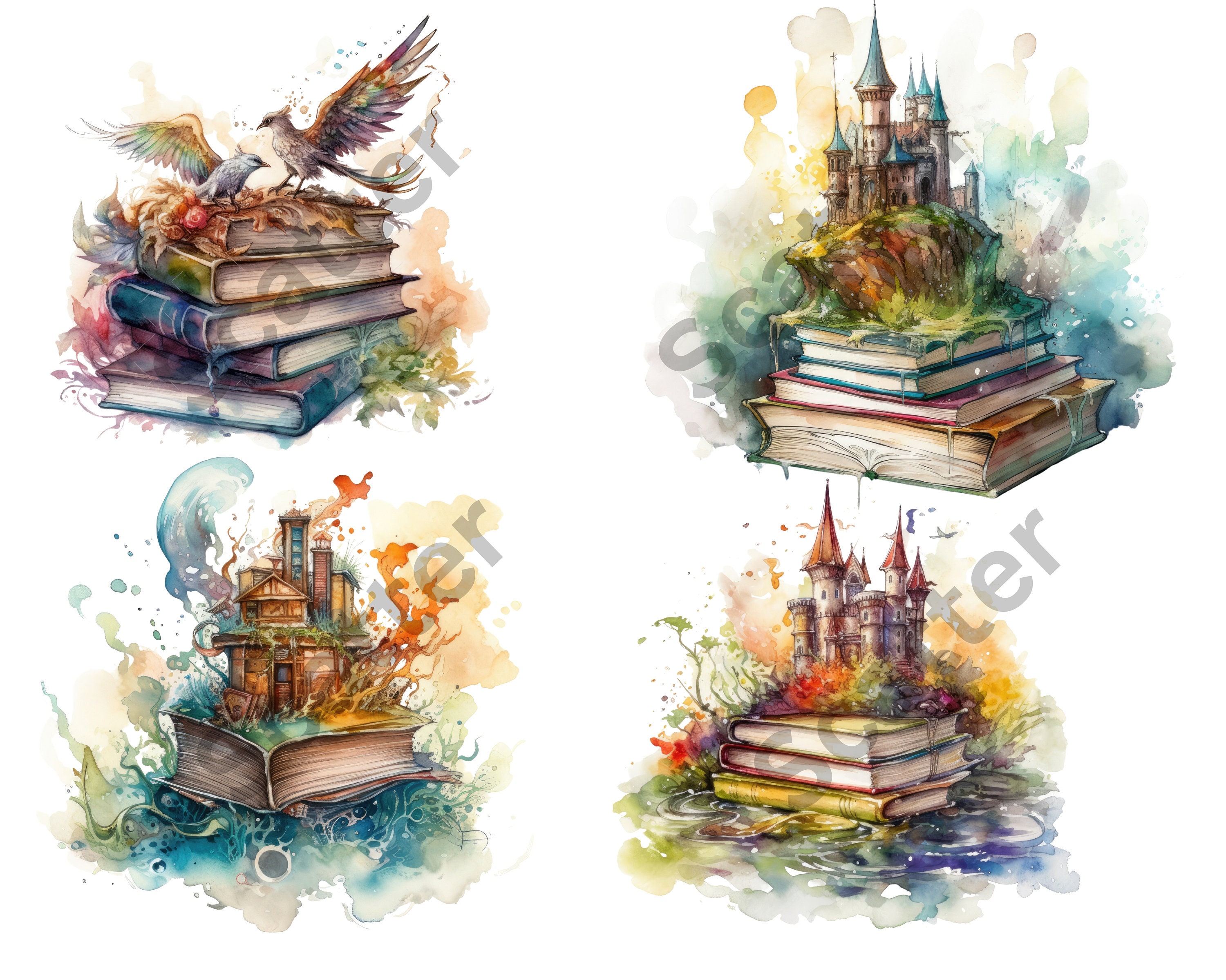 Watercolor Magical Books Clipart Reading Fantasy Book Magic Book PNG ...