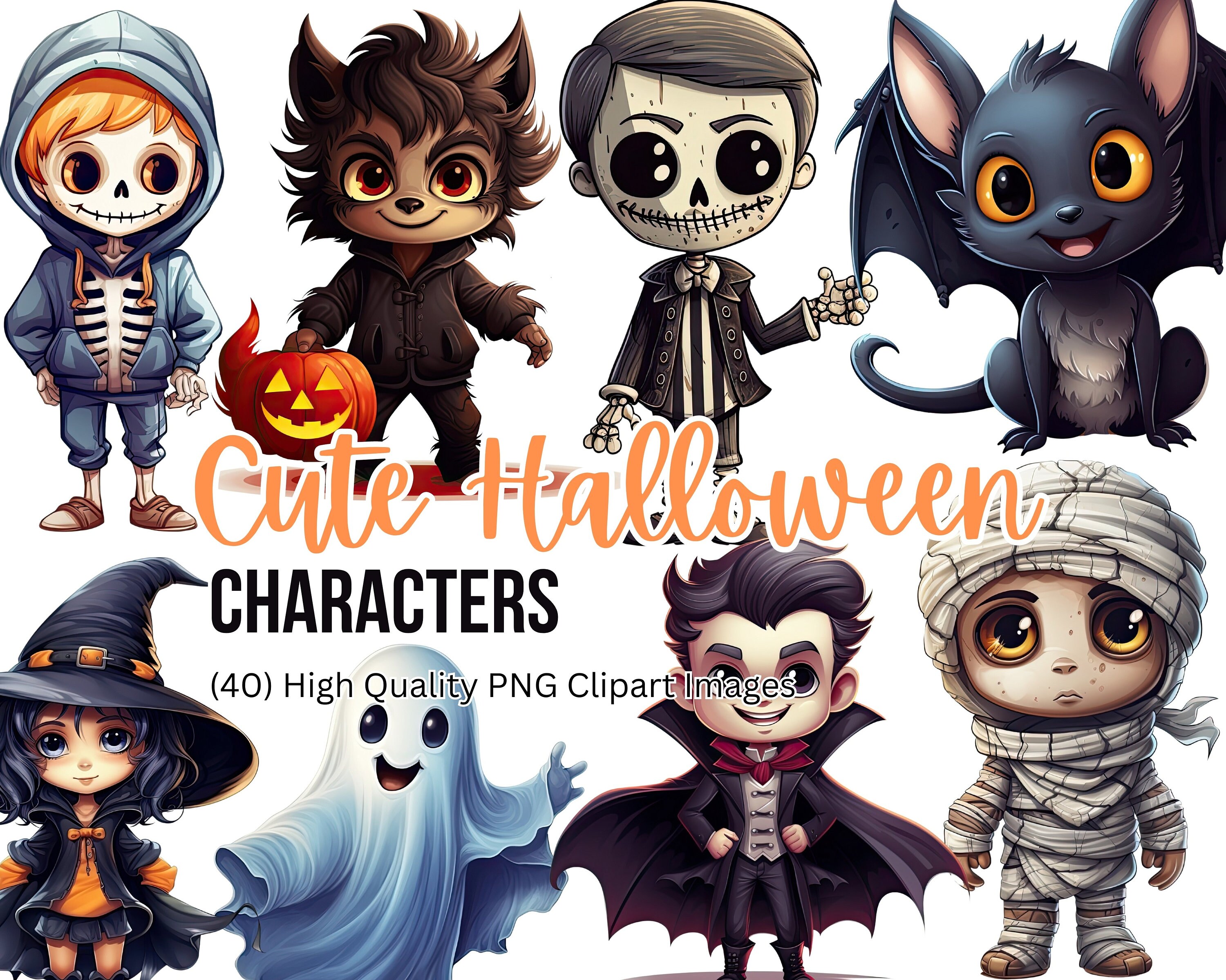Cute Halloween Characters Clipart | Halloween Clipart | Gothic PNG ...