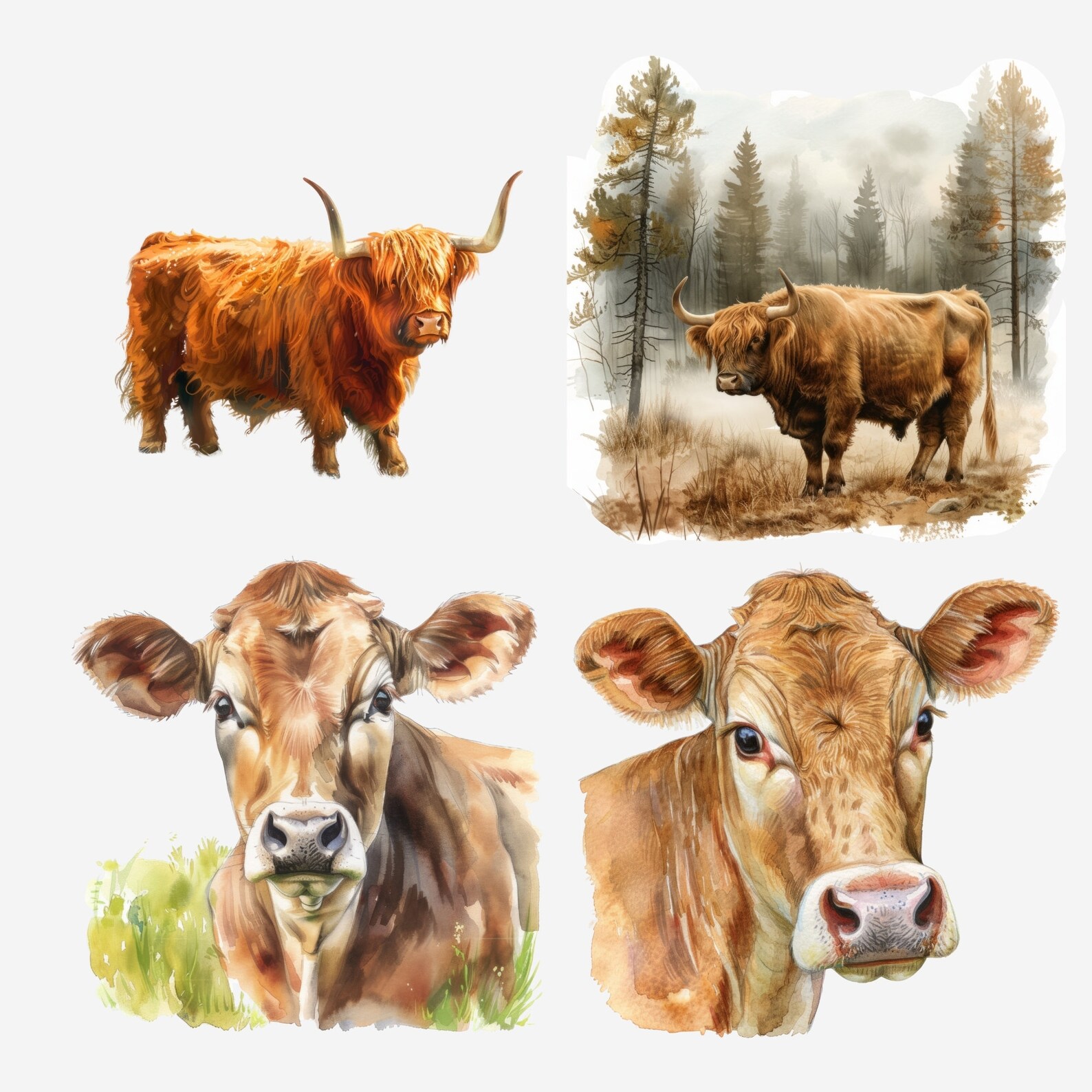 Watercolor Cow | Watercolor Cattle | Cow PNG | Highland Cow | Angus ...