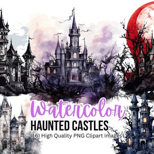 Watercolor Haunted Castle Clipart | Haunted House | Halloween Clipart ...