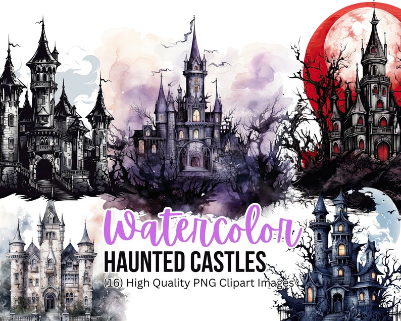 Watercolor Haunted Castle Clipart | Haunted House | Halloween Clipart ...