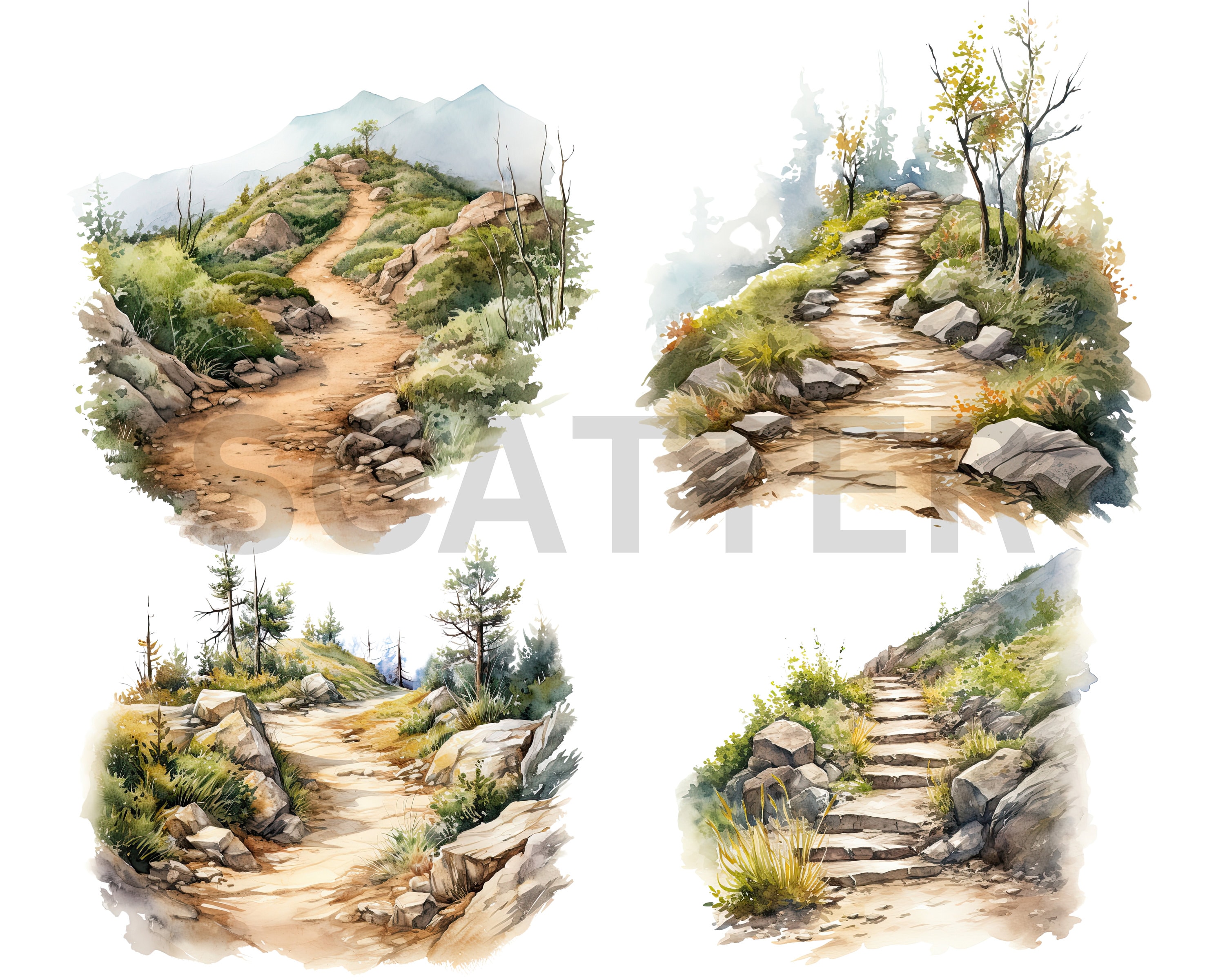 Hiking Trail Illustration | Travel Graphics | Mountains | Outdoor ...