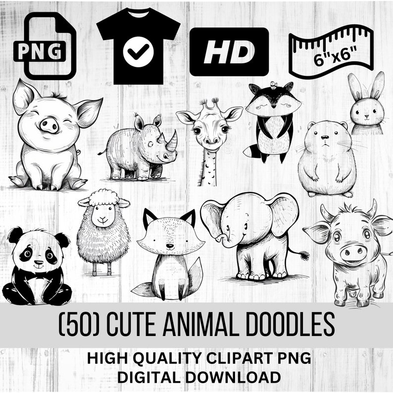 Cute Animal Doodles Clipart - Transparent PNG, High Resolution, Perfect ...