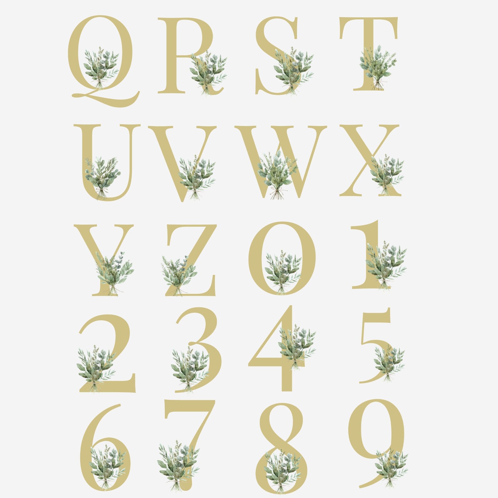 Elegant Sage & Gold Monogram Clipart - Sage Greenery, Alphabet and ...