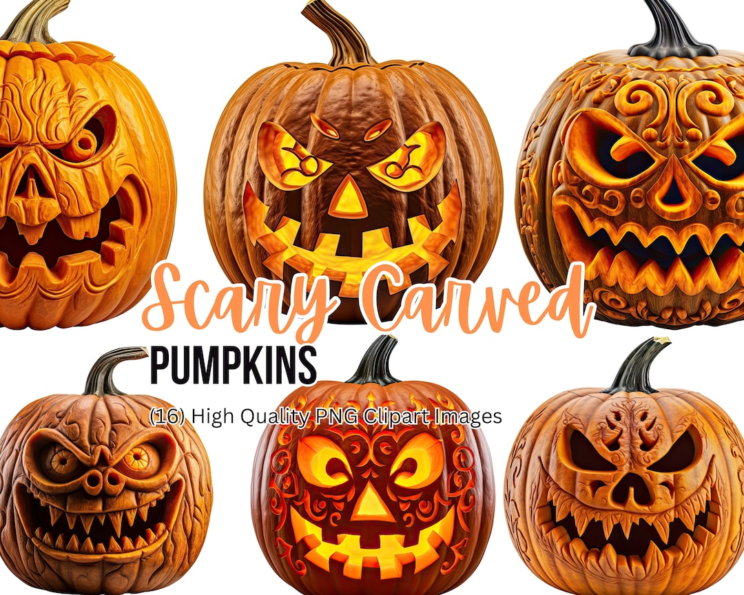 Scary Carved Pumpkin Clipart | Halloween Clipart | Pumpkin PNG | Jack O ...