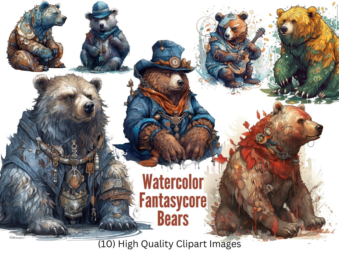 Magical Watercolor Bears Clipart Set - Cute Animal Art for Digital ...