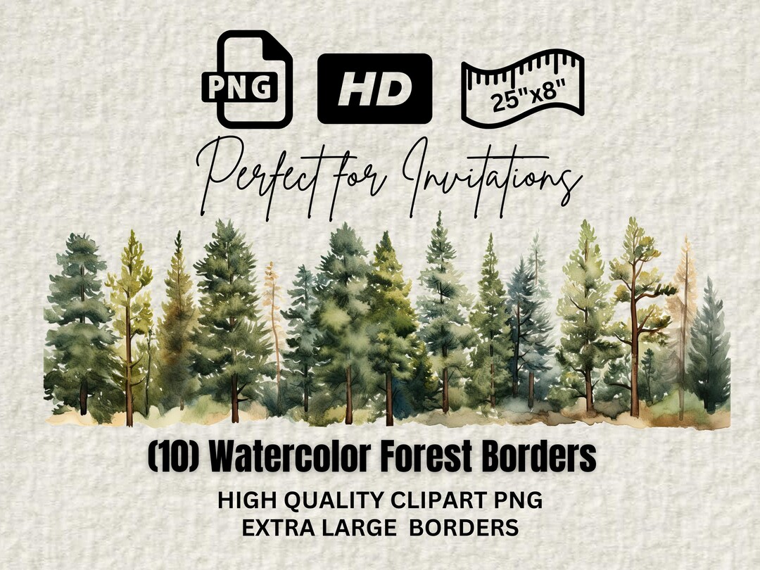 Watercolor Forest Borders PNG | Tree Borders | Watercolor Tree Clipart ...