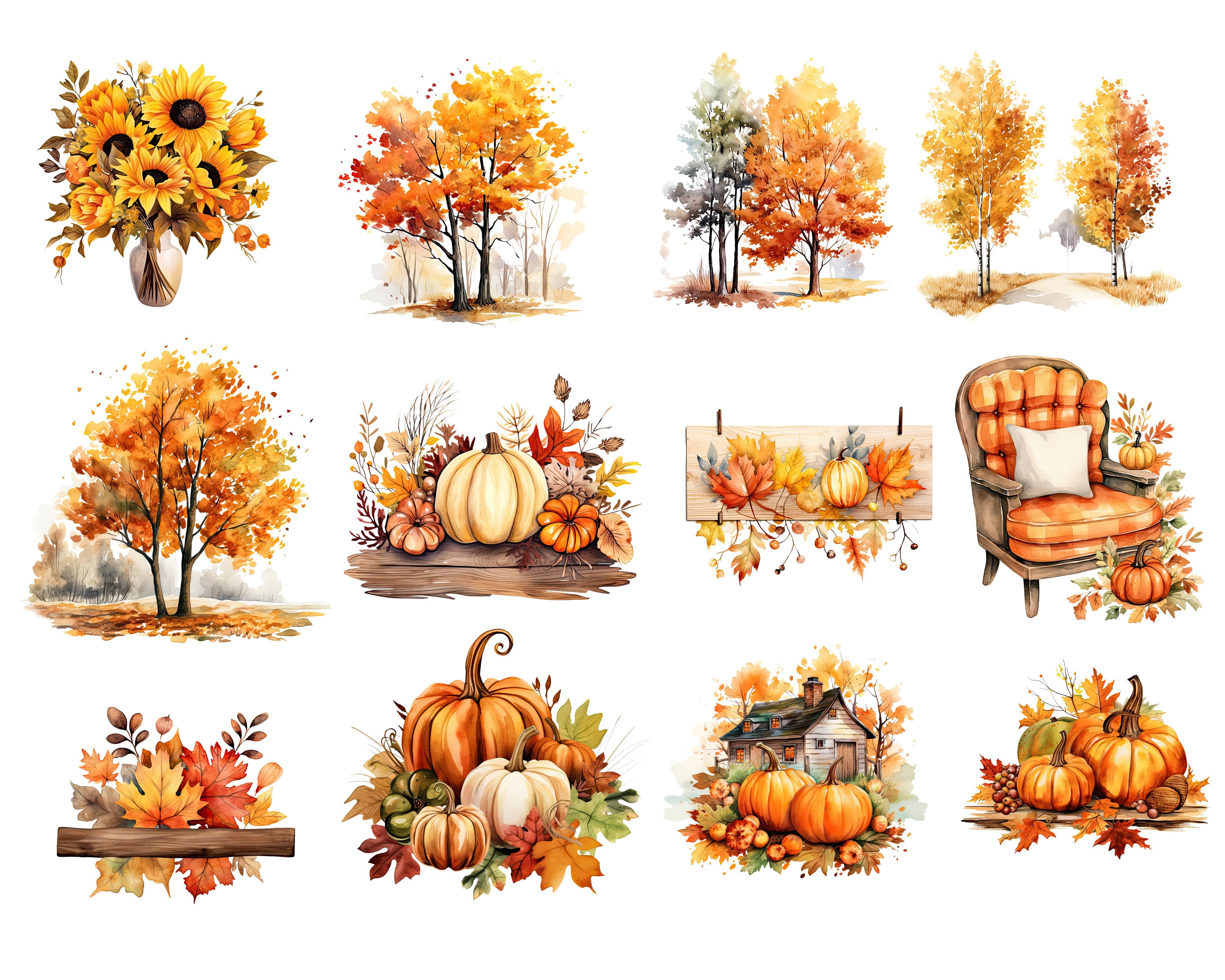 Watercolor Fall Decor Clipart Autumn Clipart Fall Colors Clipart ...