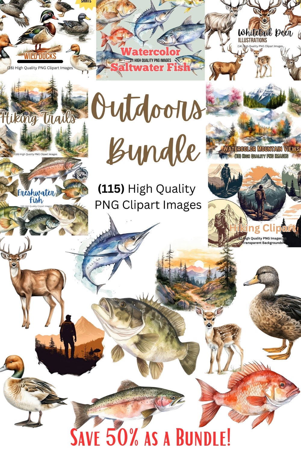 Outdoor Bundle Clipart Fish Clipart Hunting Clipart Hiking PNG Wild ...