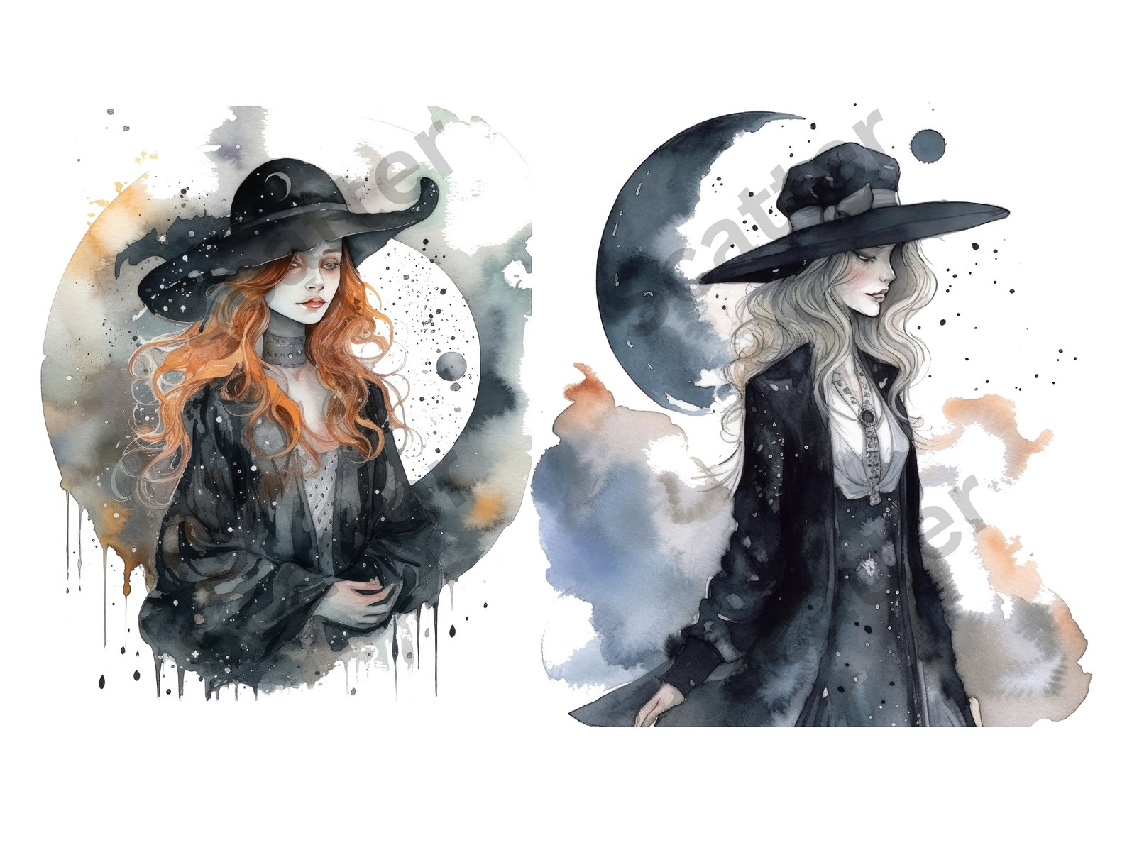 Watercolor Witches Clipart Witch SVG Occult PNG Pagan PNG Witchcraft ...