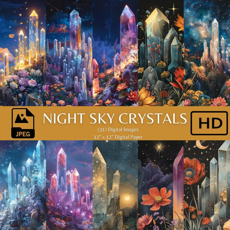 Night Sky Crystals Digital Paper | Mystical Scrapbook Pages | Printable ...