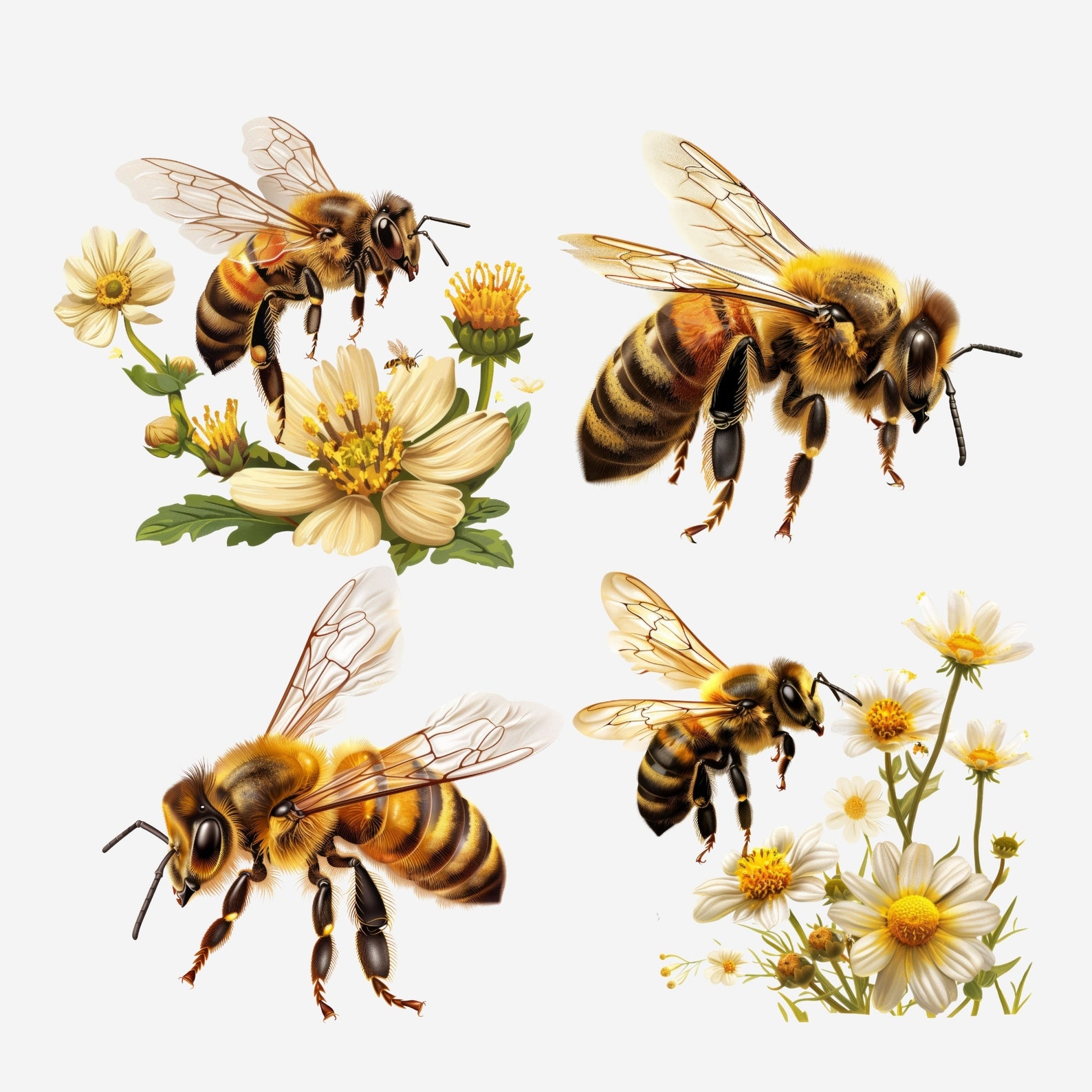 Honey Bee Clipart Flowers and Bees Spring Floral Instant Download PNG ...