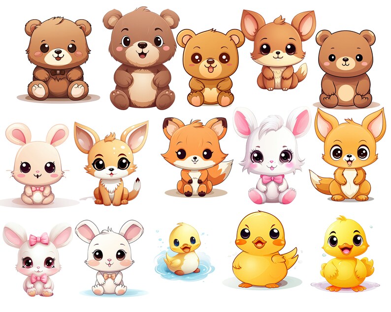 55 Kawaii Animals Clipart Bundle | Kawaii Illustrations | Kawaii PNG ...