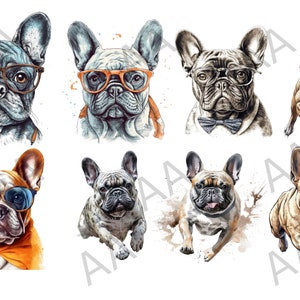 Watercolor French Bulldogs SVG PNG Clipart Funny Dog SVG Bulldog With ...