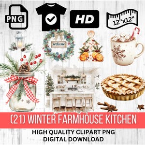 Winter Farmhouse Kitchen Clipart Bundle: Rustic Holiday Mason Jars ...