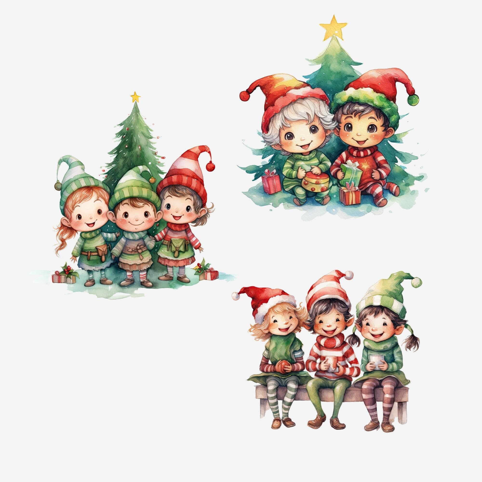 Watercolor Christmas Elf Clipart | Holiday Elves | Cute Christmas Elves ...
