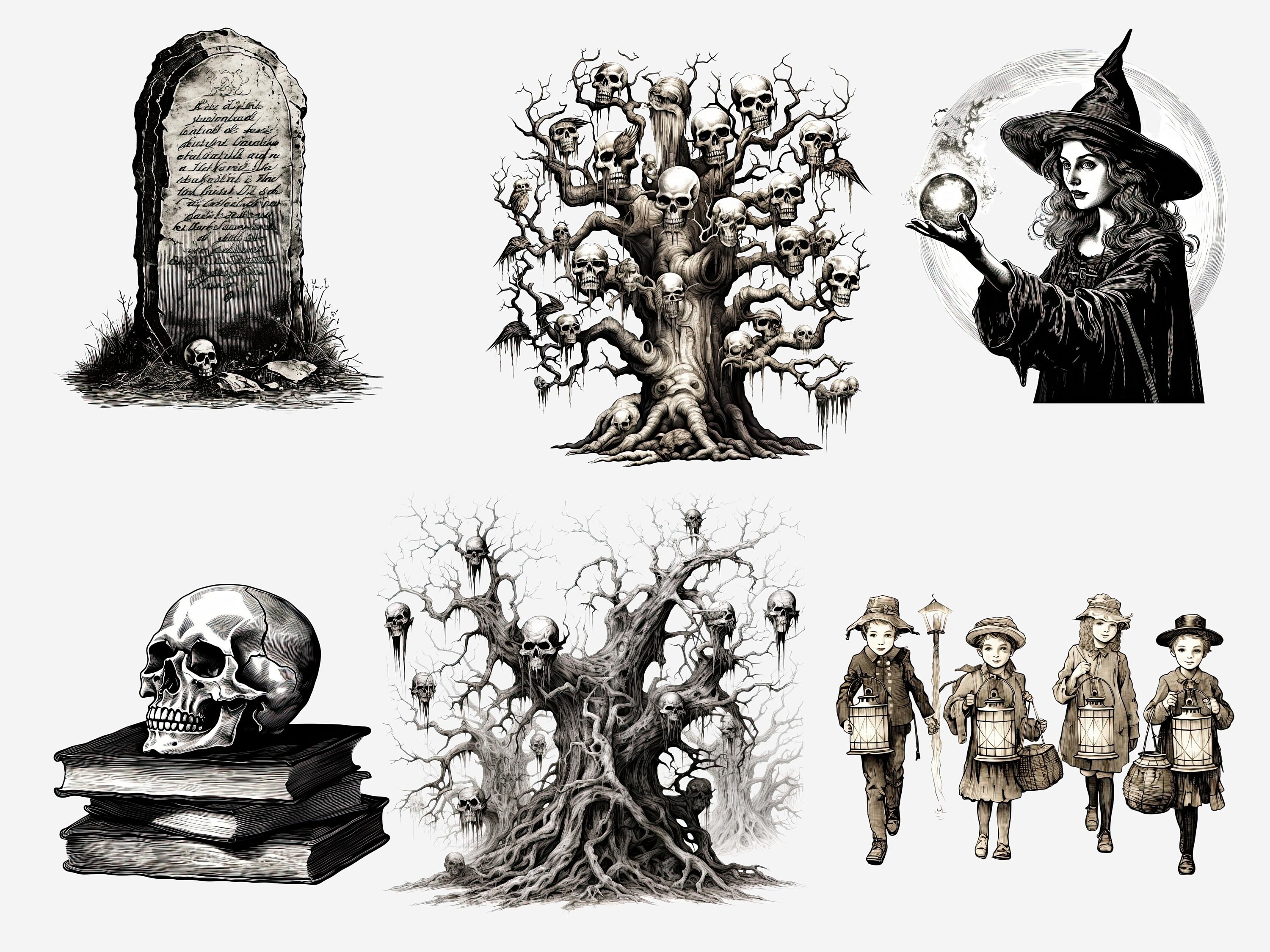 Vintage Halloween Clipart Black & White Antique Halloween - Etsy