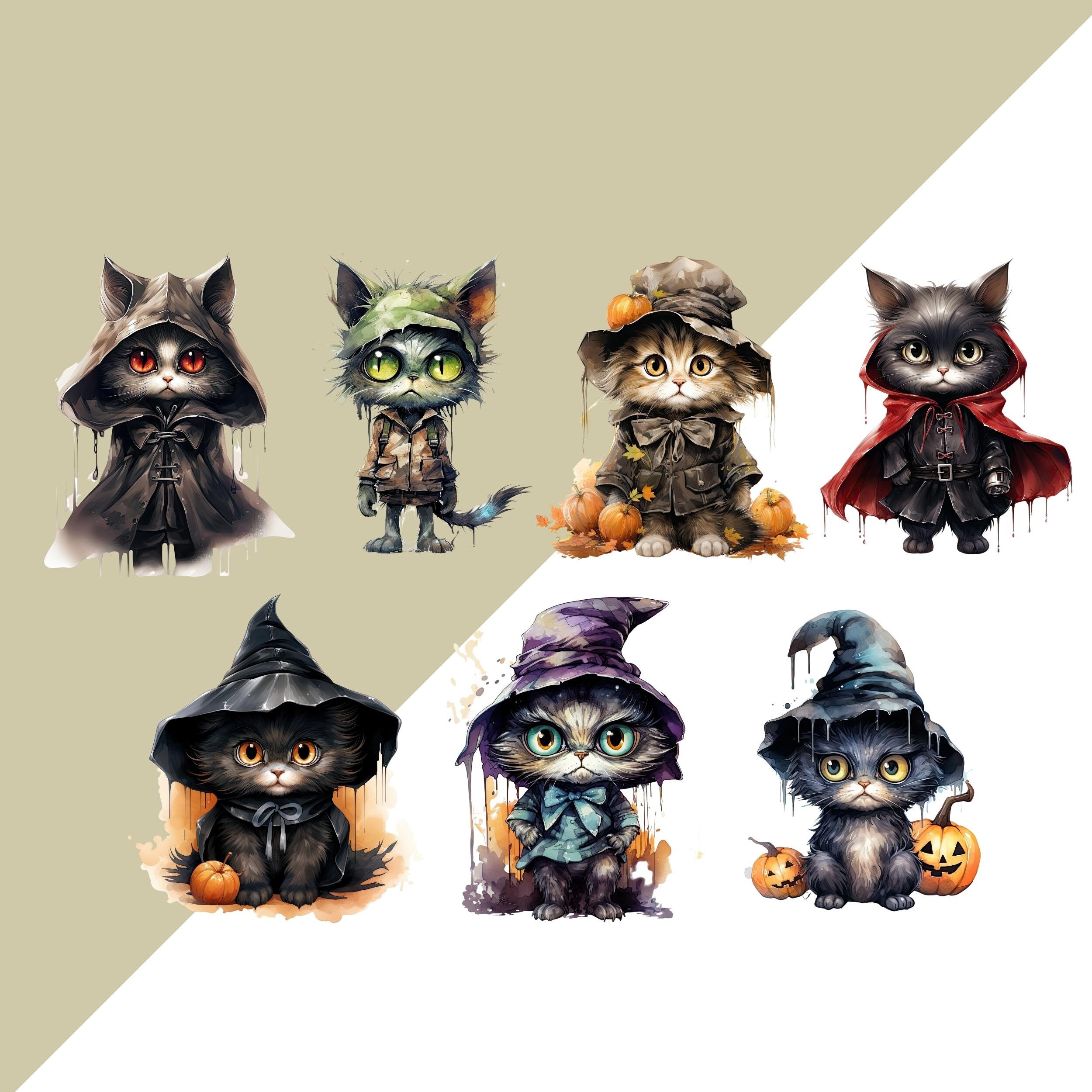 Watercolor Cute Halloween Cat Clipart | Halloween Clipart | Halloween ...