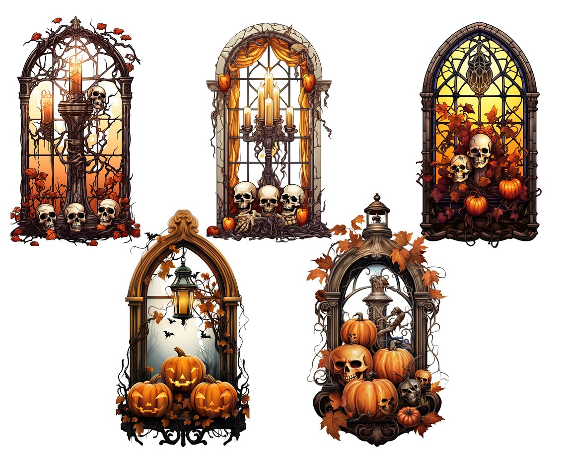 Halloween Gothic Windows | Pumpkin Windows | Halloween Clipart | Gothic ...