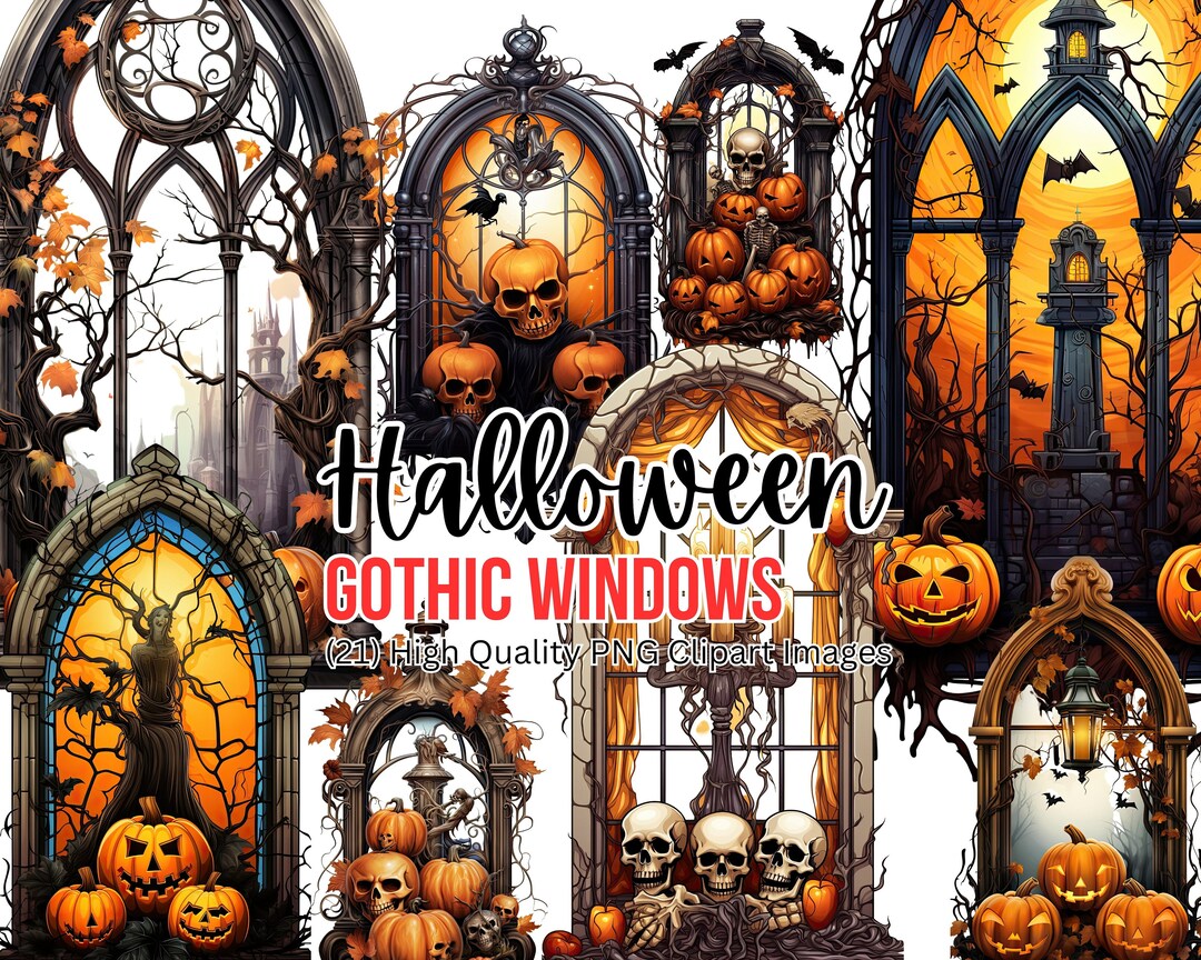 Halloween Gothic Windows | Pumpkin Windows | Halloween Clipart | Gothic ...