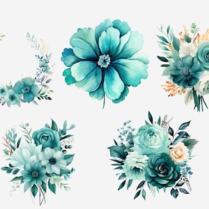 Watercolor Teal Flower Clipart | Teal Flower PNG | Teal Wildflowers ...