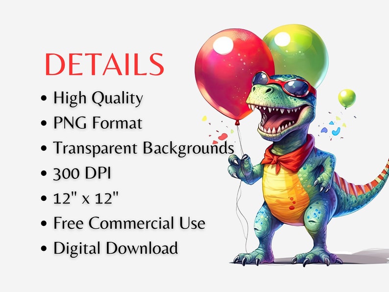 Dino Clipart T-rex Party Animal Sublimation Design birthday Dinosaur ...