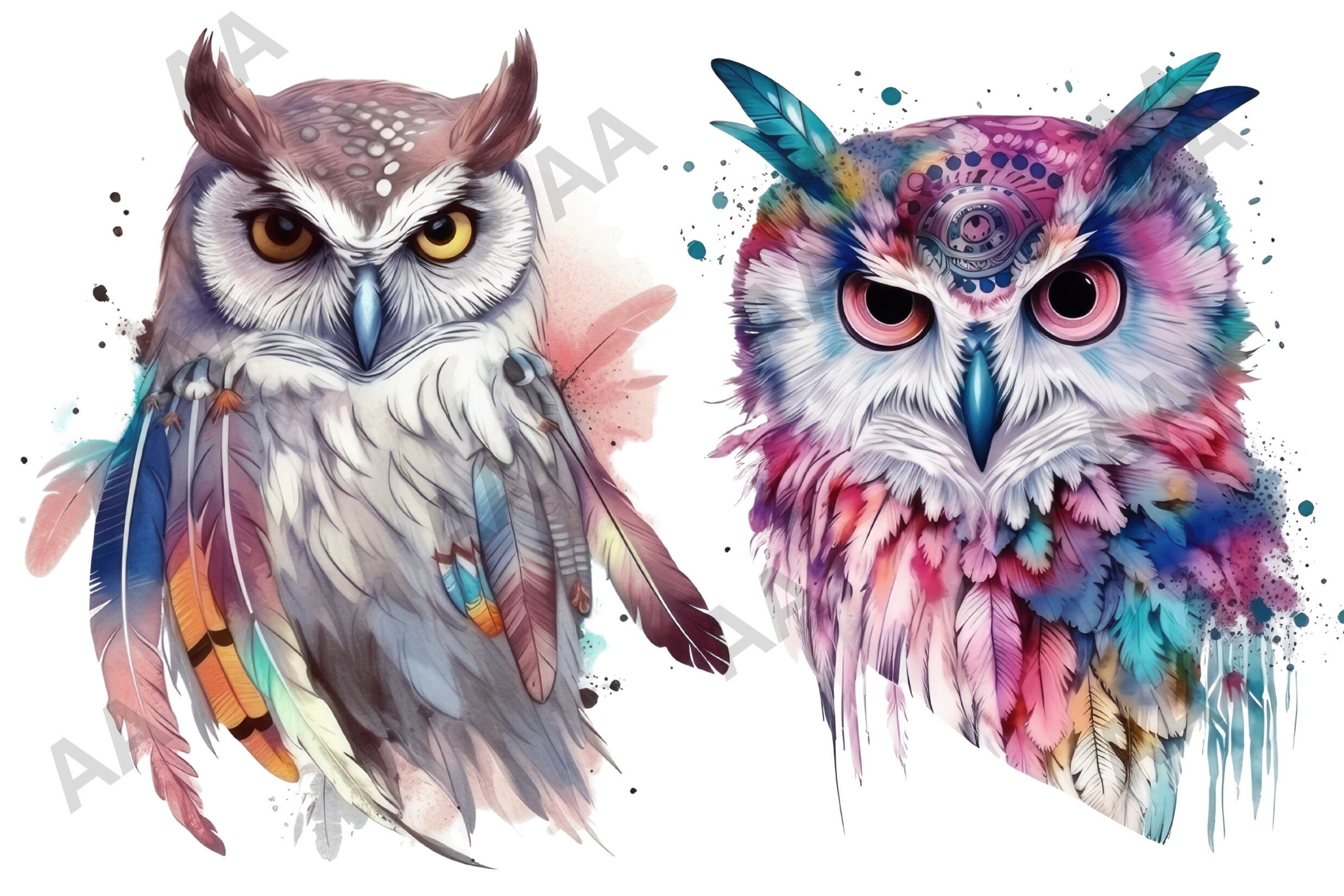 Watercolor Owls Clipart, Owl Decal PNG, Instant Download, Owl ...