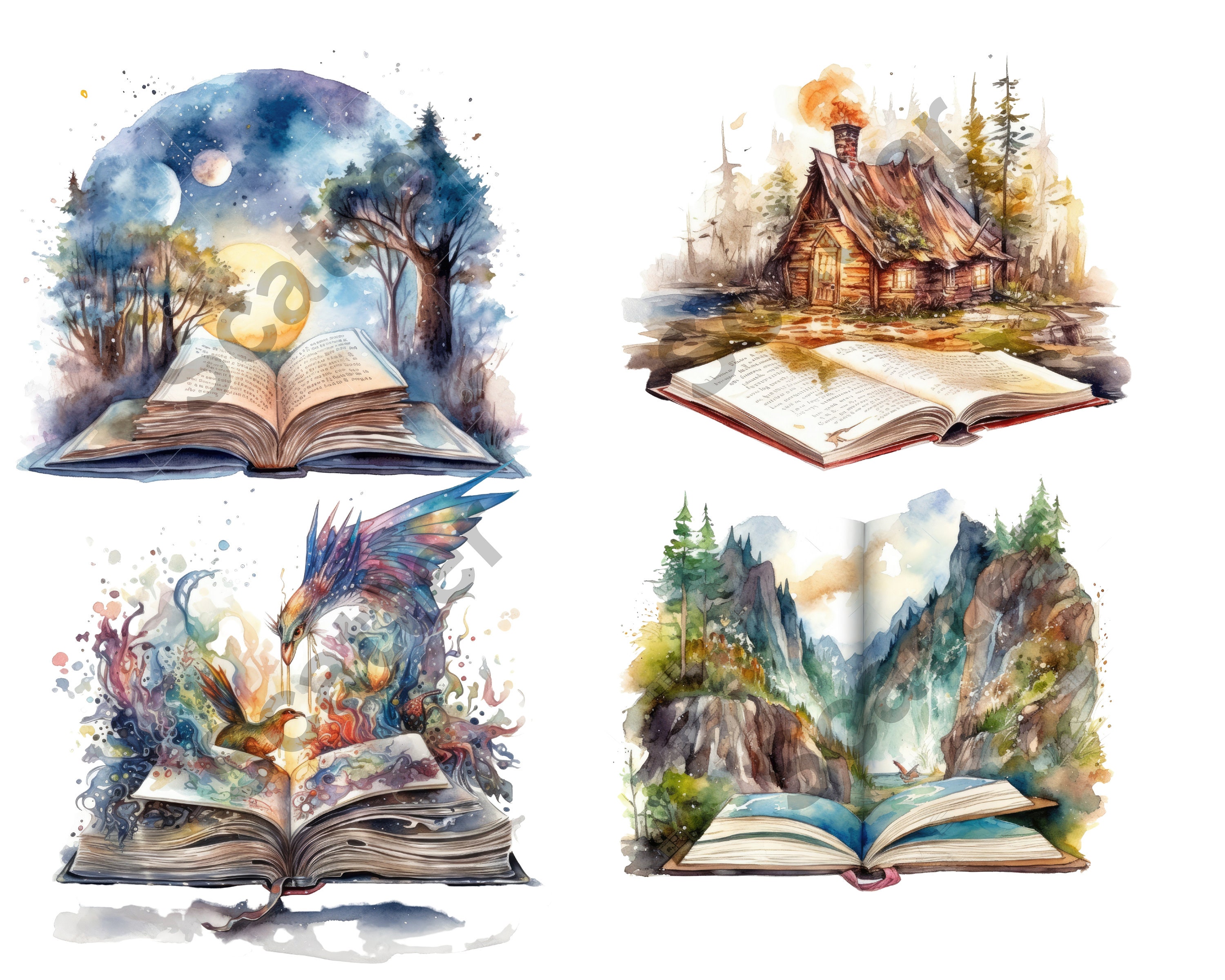 Watercolor Magical Books Clipart Reading Fantasy Book Magic Book PNG ...