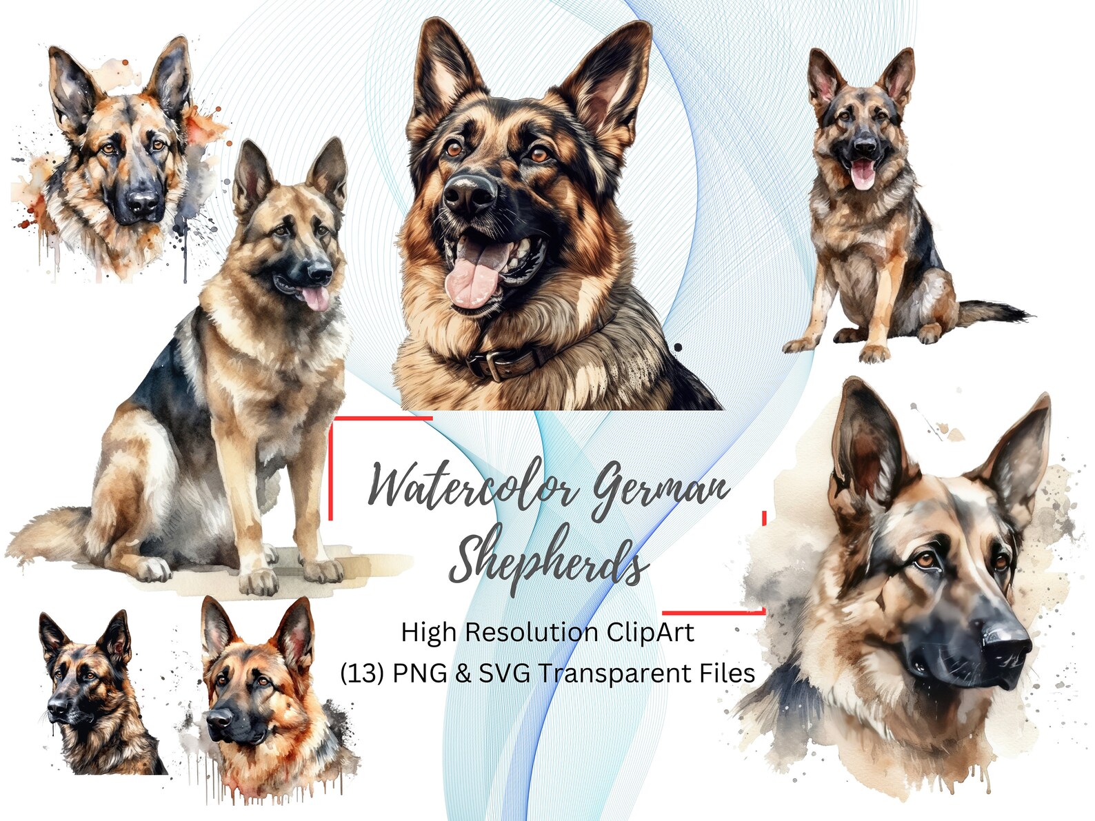 Watercolor German Shepherds PNG Clipart, SVG, German Shepherd Mom ...