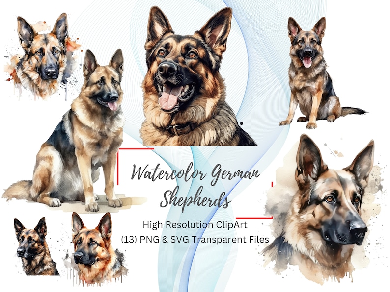 Watercolor German Shepherds PNG Clipart, SVG, German Shepherd Mom ...