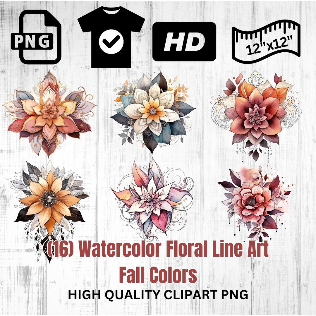 Watercolor Floral Line Art Flower Clipart | Flower Line Art | Flower ...