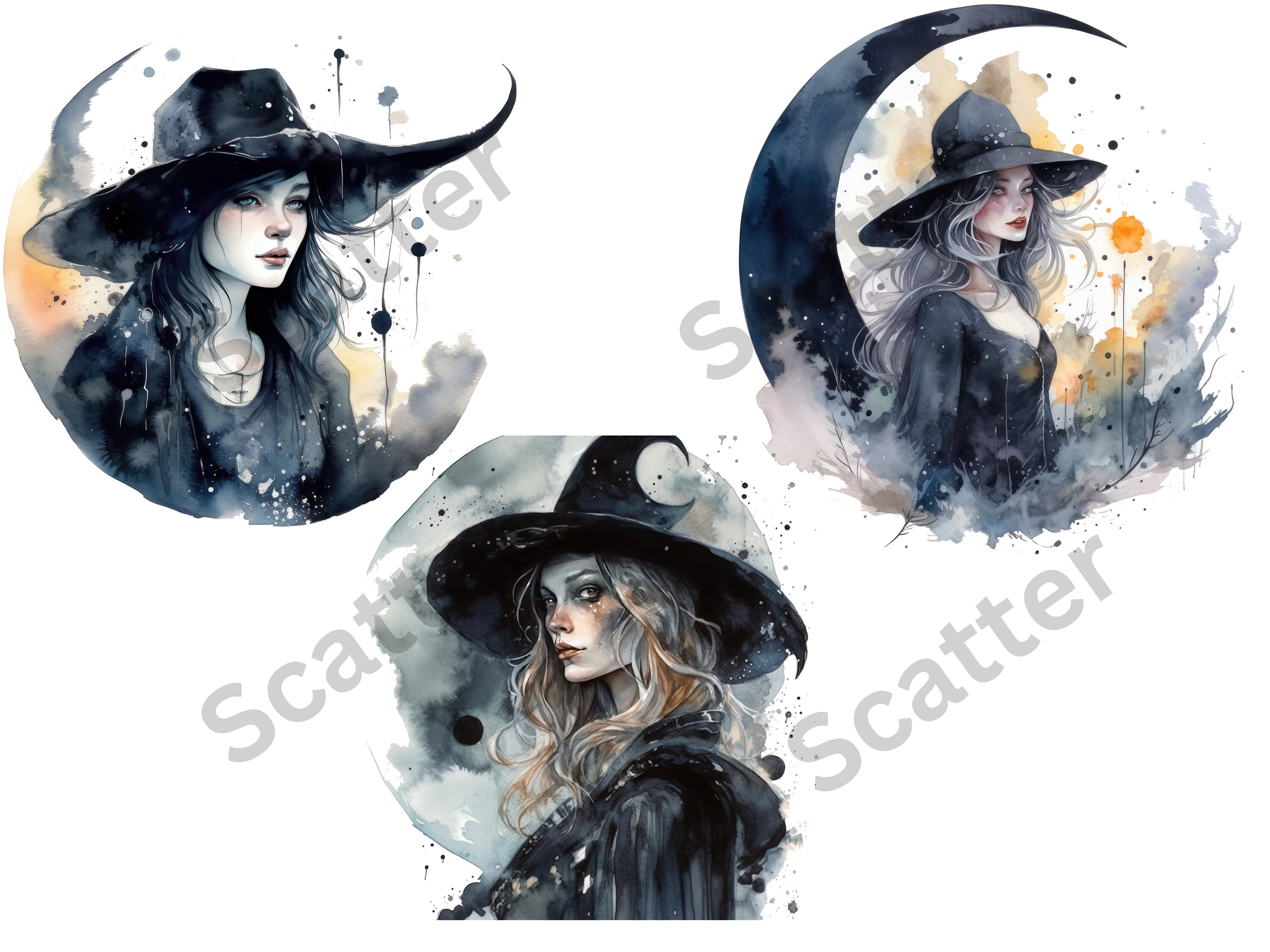Watercolor Witches Clipart Witch SVG Occult PNG Pagan PNG - Etsy