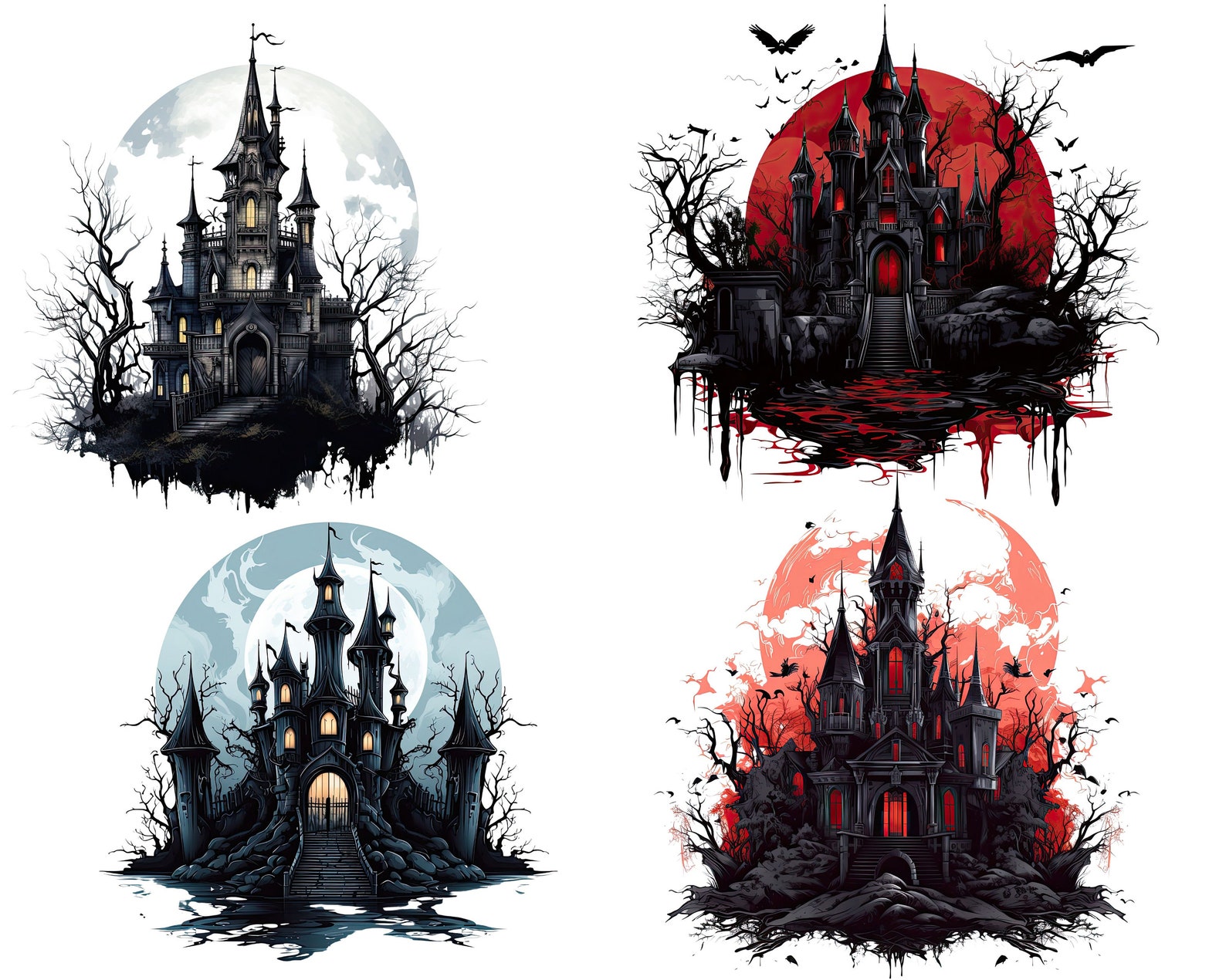 Watercolor Haunted Castle Clipart | Haunted House | Halloween Clipart ...