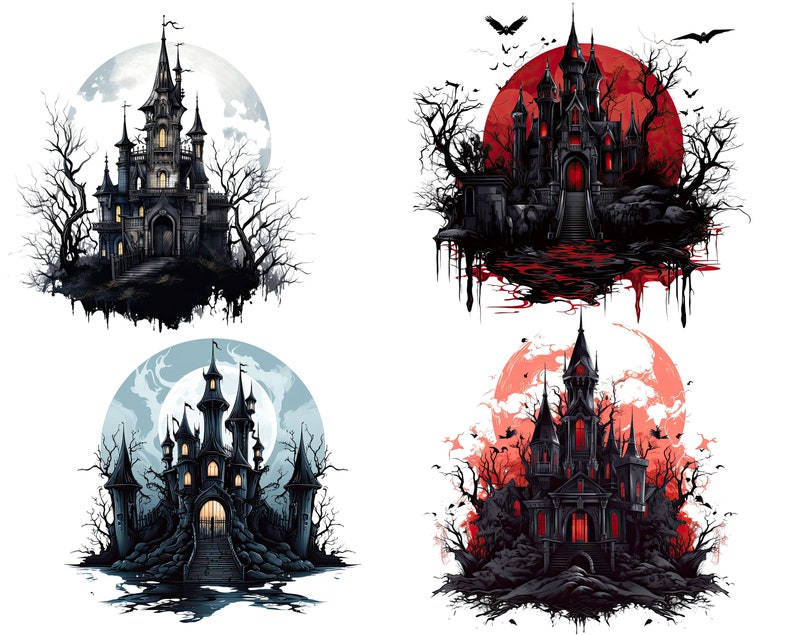 Watercolor Haunted Castle Clipart | Haunted House | Halloween Clipart ...