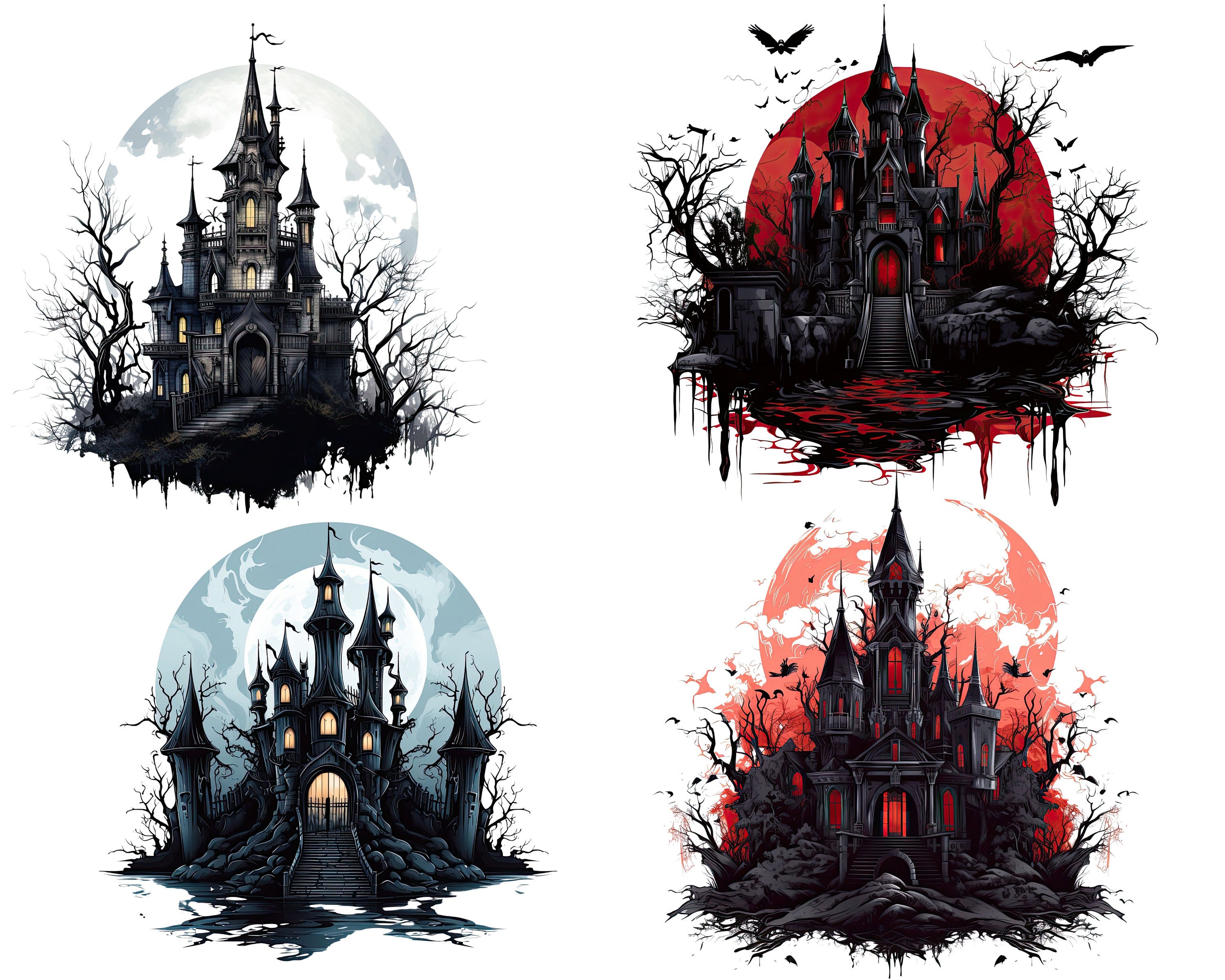 Watercolor Haunted Castle Clipart | Haunted House | Halloween Clipart ...