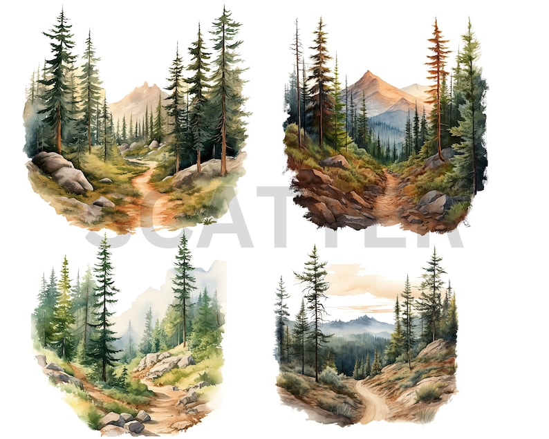 Hiking Trail Illustration Travel Graphics Mountains - Etsy