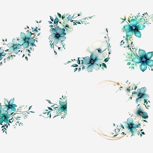 Watercolor Teal Flower Clipart | Teal Flower PNG | Teal Wildflowers ...