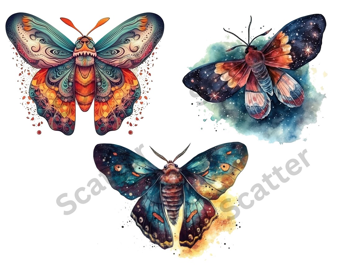Watercolor Moths Clipart Moth Clipart Mystical Png Pagan Png - Etsy
